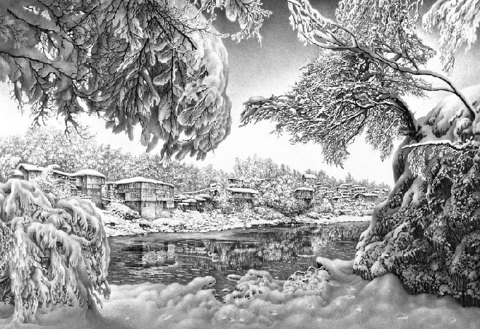 Pencil Drawings of Winter Scenes by Guram Dolenjashvili | Amusing Planet